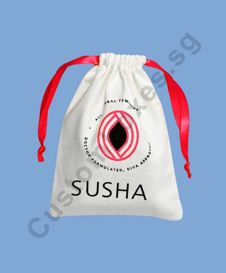Canvas Ribbon Drawstring Pouch - Custom Boxes Singapore
